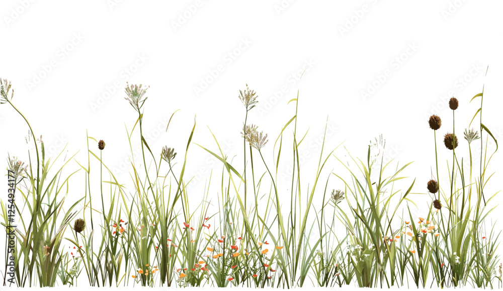 Flowery grass meadow vector illustration, 3d spring design, blooming ...