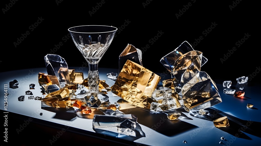 Detailed police investigation scene featuring broken glass evidence on ...