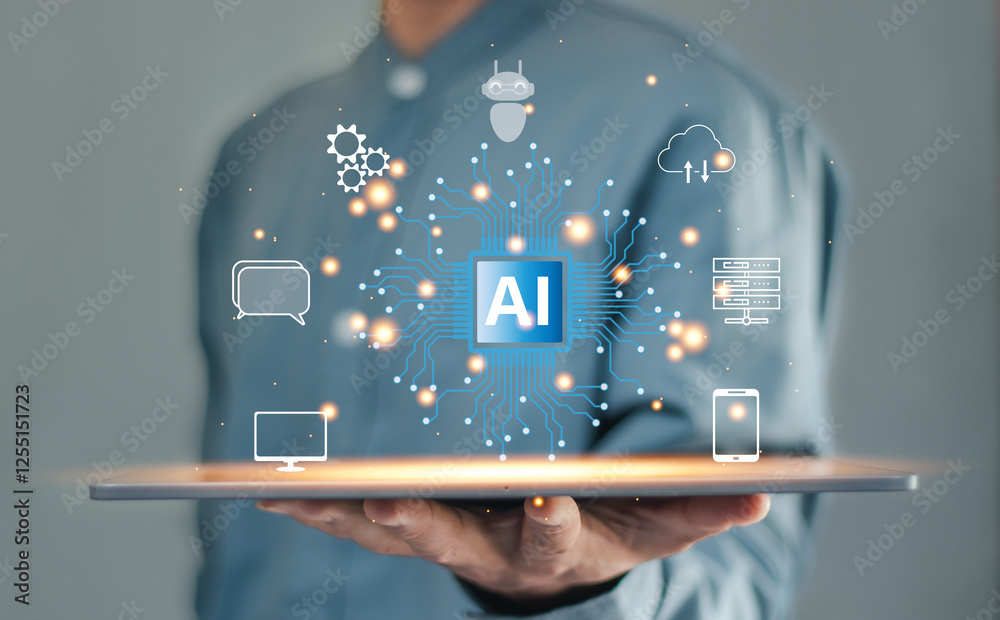 Artificial Intelligence and data analytics, robotic process.Artificial ...
