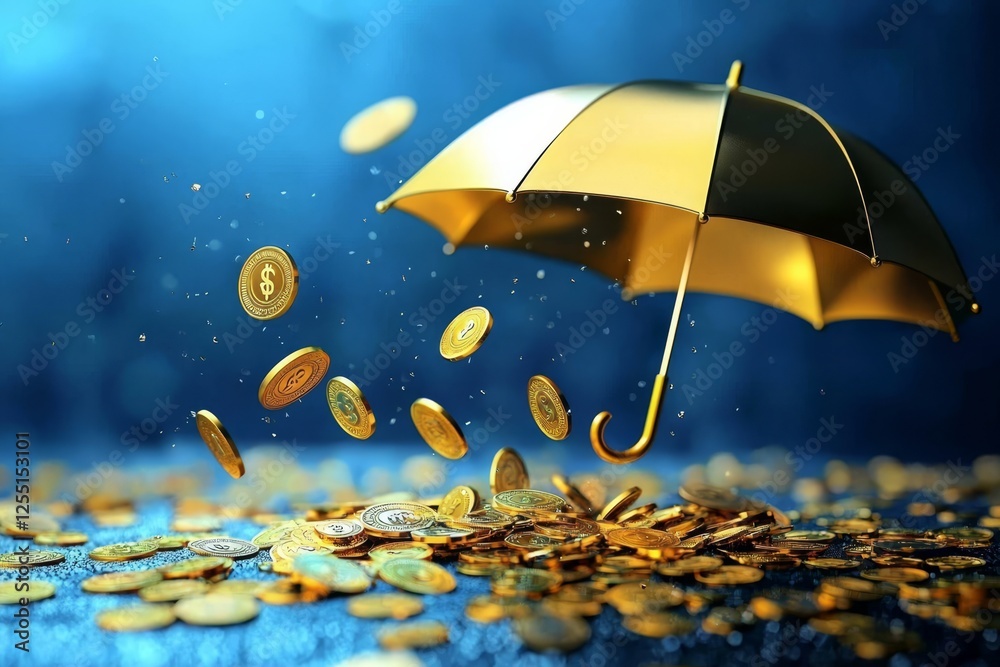 Exploring the symbolism of wealth with falling coins and an umbrella. Stock Illustration | Adobe ...