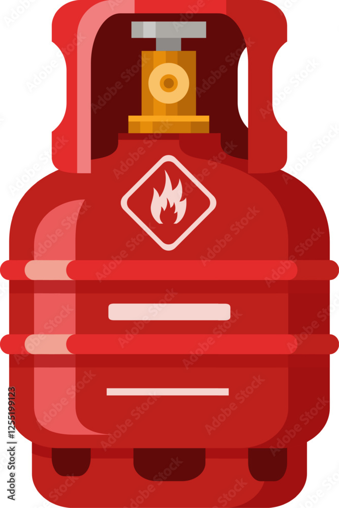 Red gas cylinder featuring a flammable warning sign and closed valve ...