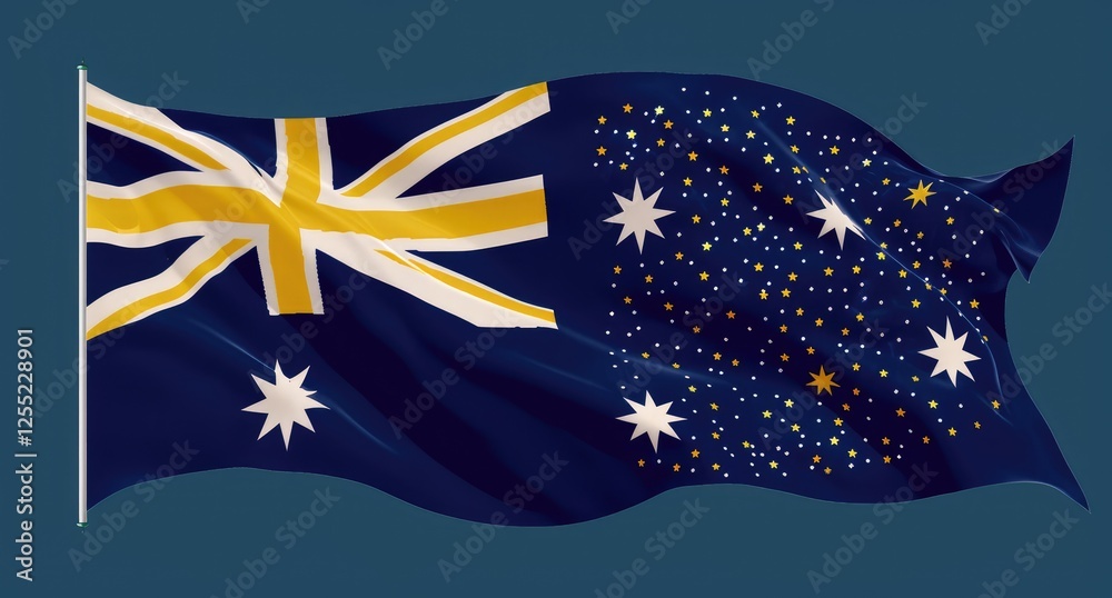 The flag of the Australian Island Republic is flying in front of a blue ...