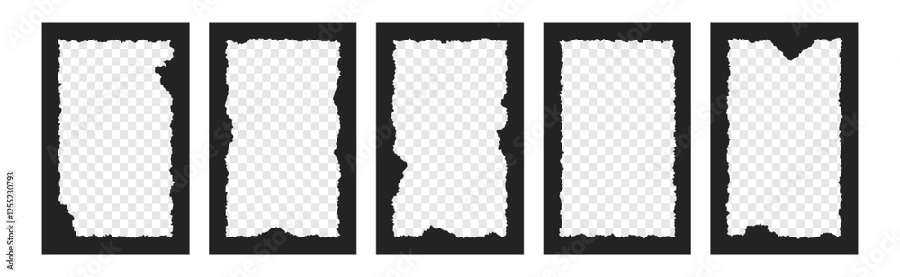 Vector set of black rectangle shape frames with jagged edges. Ragged ...