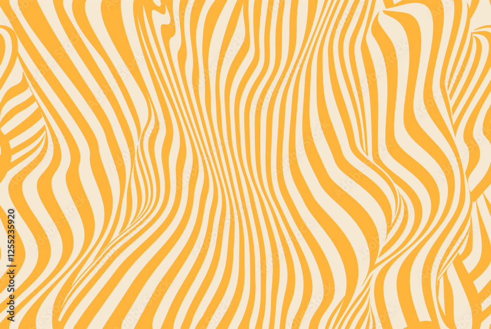 Groovy waves seamless pattern in orange and beige creating a fluid optical illusion. Modern ...