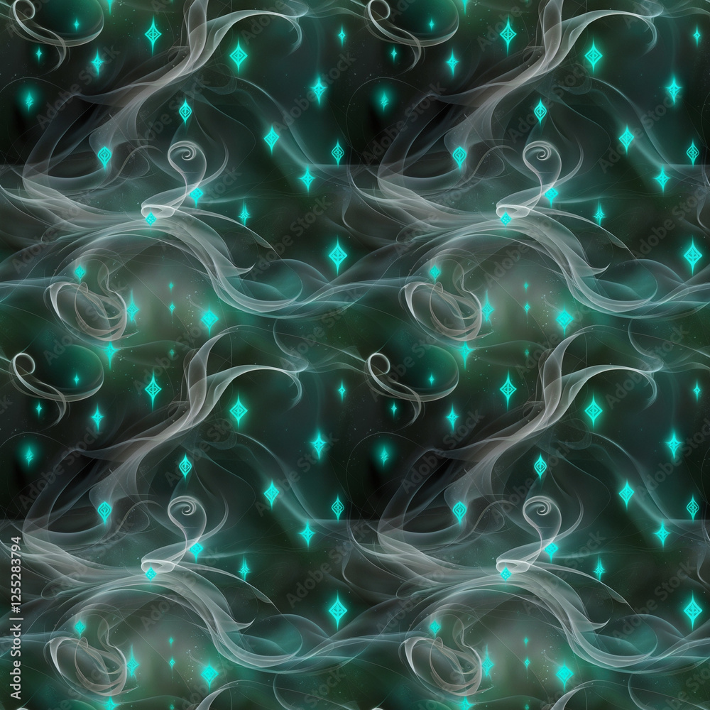 Seamless mystical pattern with smoky elements and diamonds in blue ...