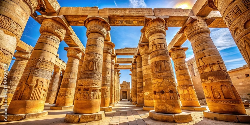 Karnak Temple Majestic Columns with Ancient Carvings, Luxor, Egypt ...
