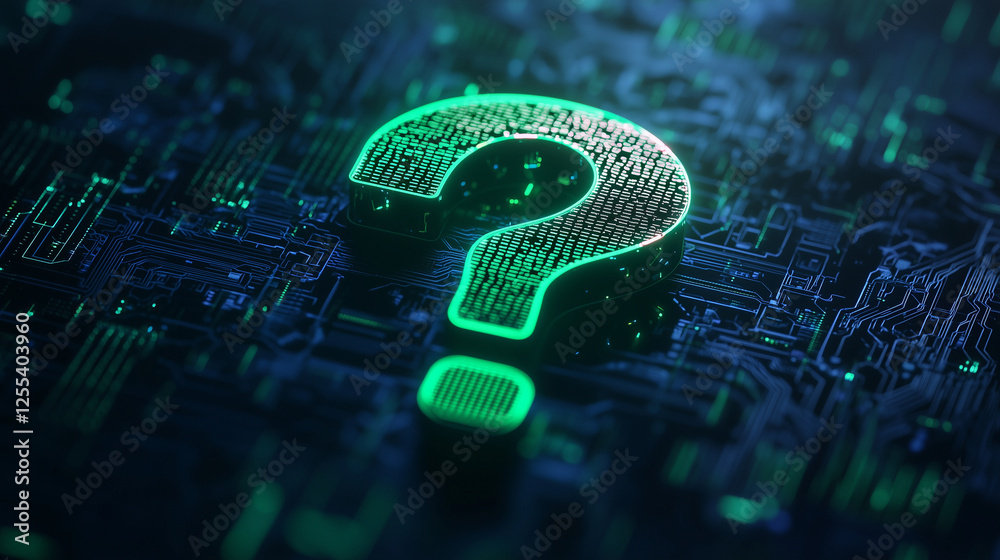 Futuristic Digital Question Mark Representing AI and Blockchain ...
