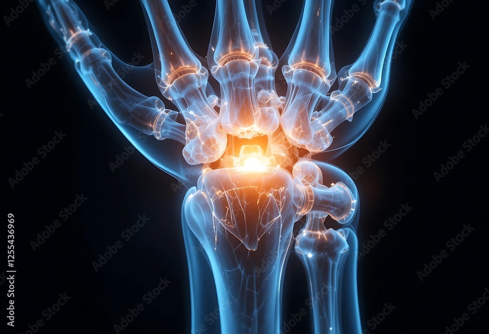 Hand Anatomy X-ray Image Showing Joints with Pain Indication Stock ...