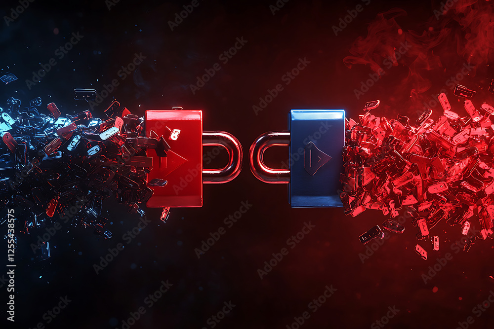 Secure account comparison with red and blue padlocks, symbolizing ...