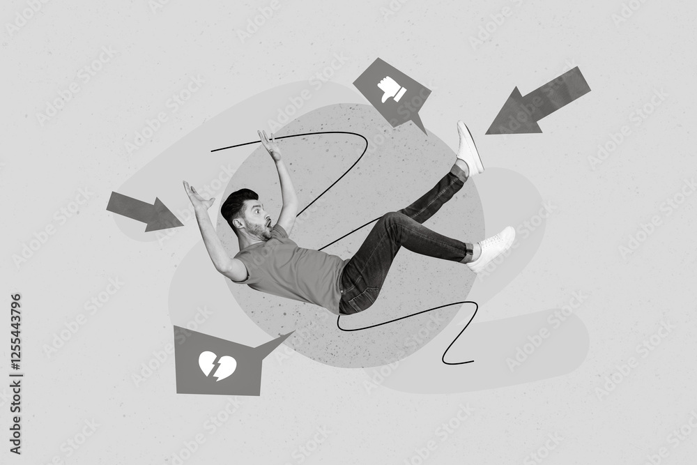 Creative photo collage illustration of funny headless guy monitor ...
