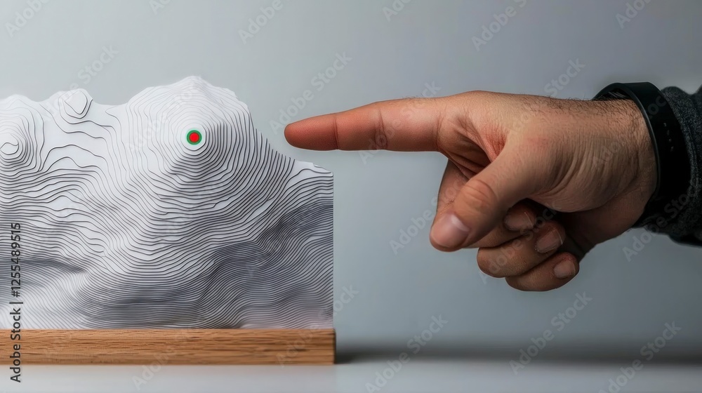 Hand Pointing at a 3D Printed Topographic Model Stock Illustration ...