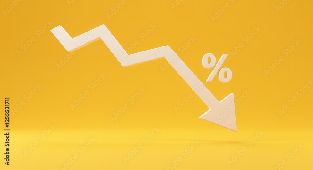Stock-Foto „falling white chart arrow with percent icon on wide yellow ...