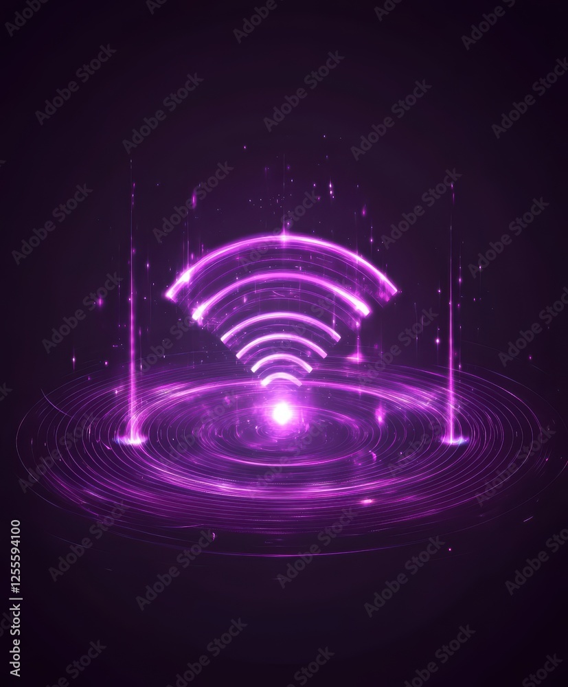 Radio wave pulse glow. Smart home sensors, wireless beacon, digital ...