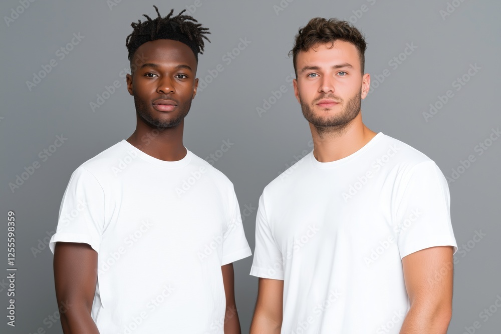 Photo Stock Two men are standing next to each other, both wearing white ...