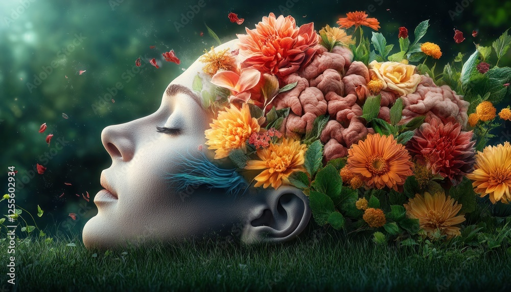 Explore the Blooming Mind Paper Head with Flowers, a Generative AI Art ...