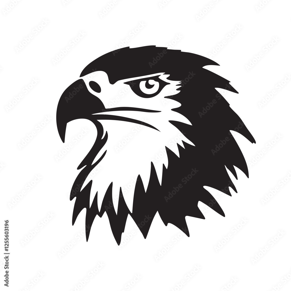 Bold monochromatic eagle head profile with detailed feather work and ...