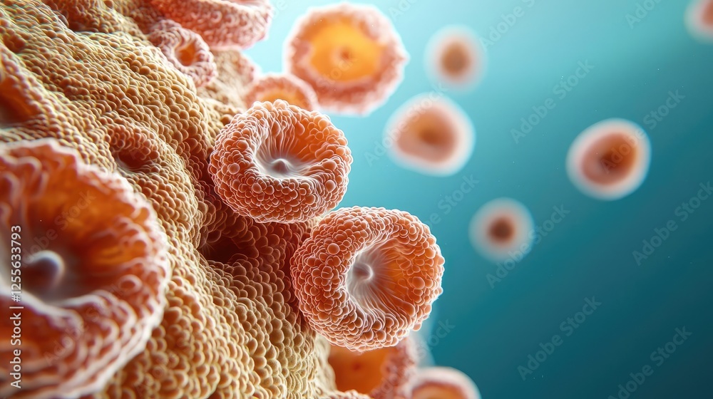 Coral reefs microscopic concept. Microscopic view of vibrant cells ...