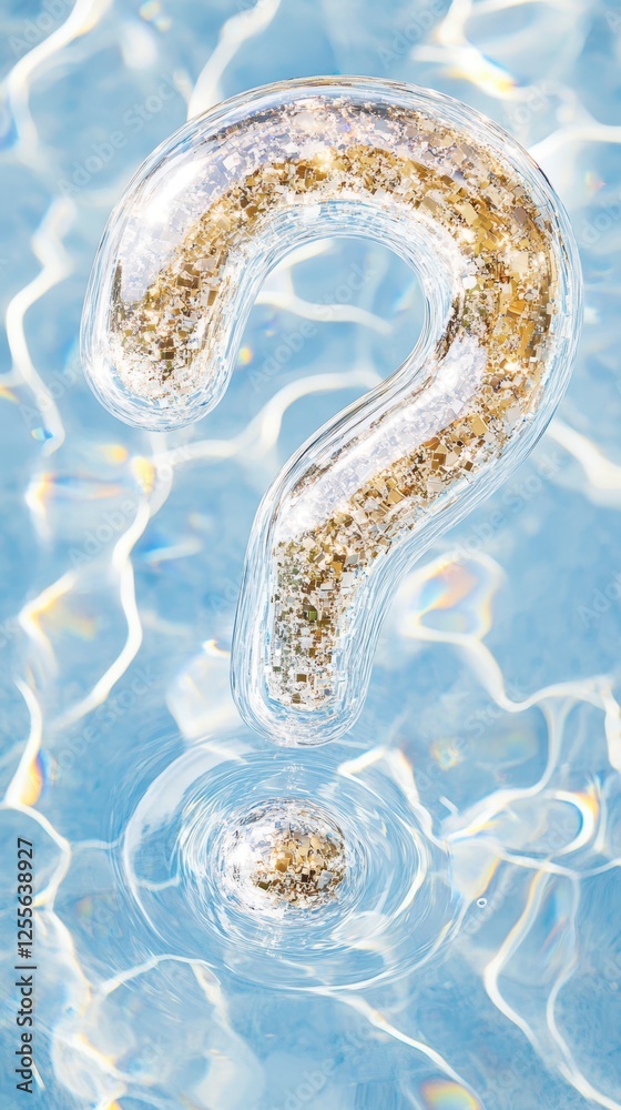 Submerged Question Mark: A large, reflective question mark, filled with ...