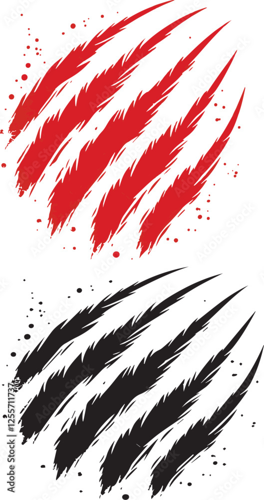 Animal paw print silhouette with red claw marks, scratches, talons cuts ...