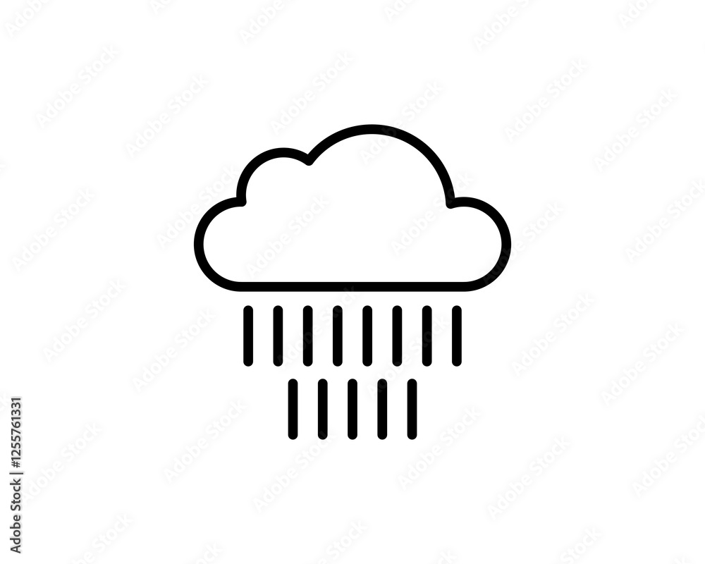 Simple line art icon depicting a cloud with rain. Perfect for weather ...