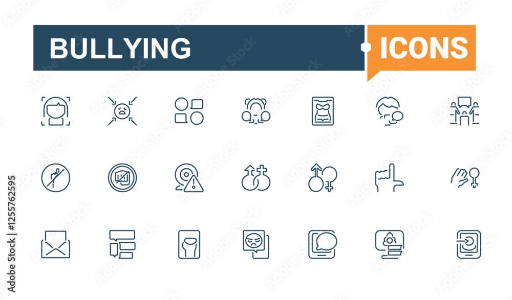 Bullying icons set in linear style. Contains related to harassment, on ...