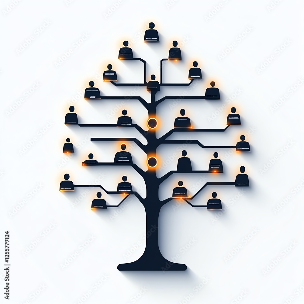 Abstract organizational chart tree with connected branches and nodes on ...