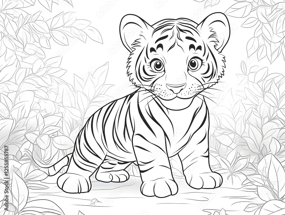 Cute Cartoon Tiger Outline for Coloring Pages and Kids Activity Stock ...