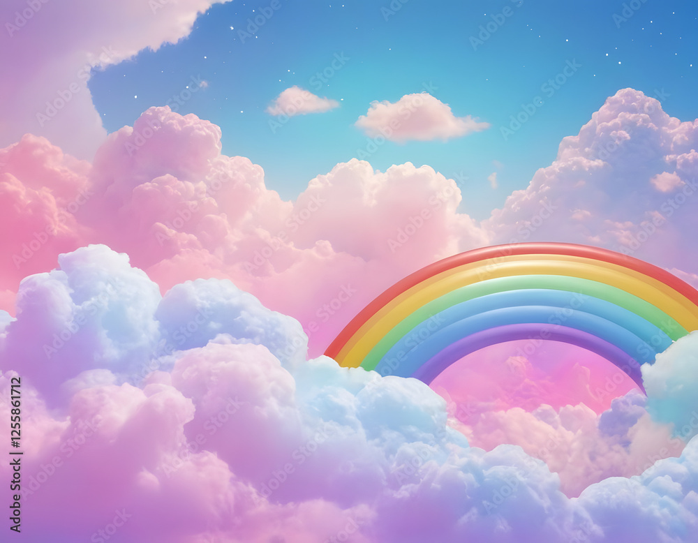 Holographic fantasy rainbow background with stars. Pastel color sky ...
