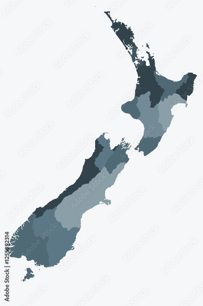 Map of New Zealand with regions. Just a simple country border map with ...