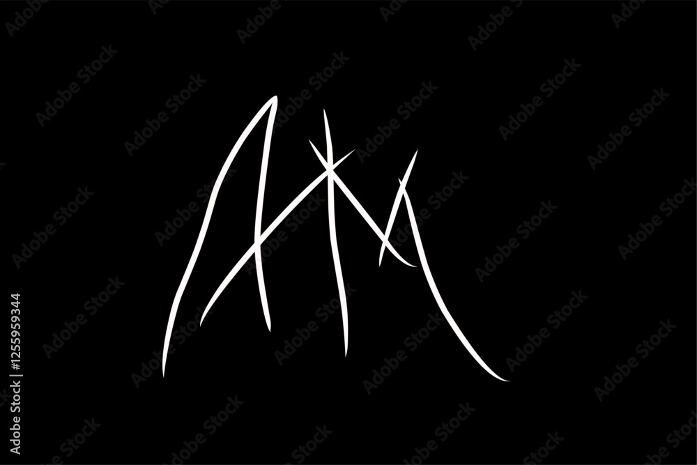 Initial Letter AM Logo in doodle style, Handwritten and Signature in ...