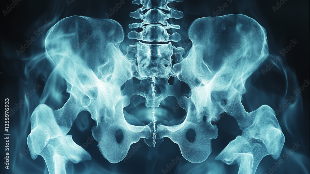 X ray image of human pelvis showing skeletal structure and alignment ...