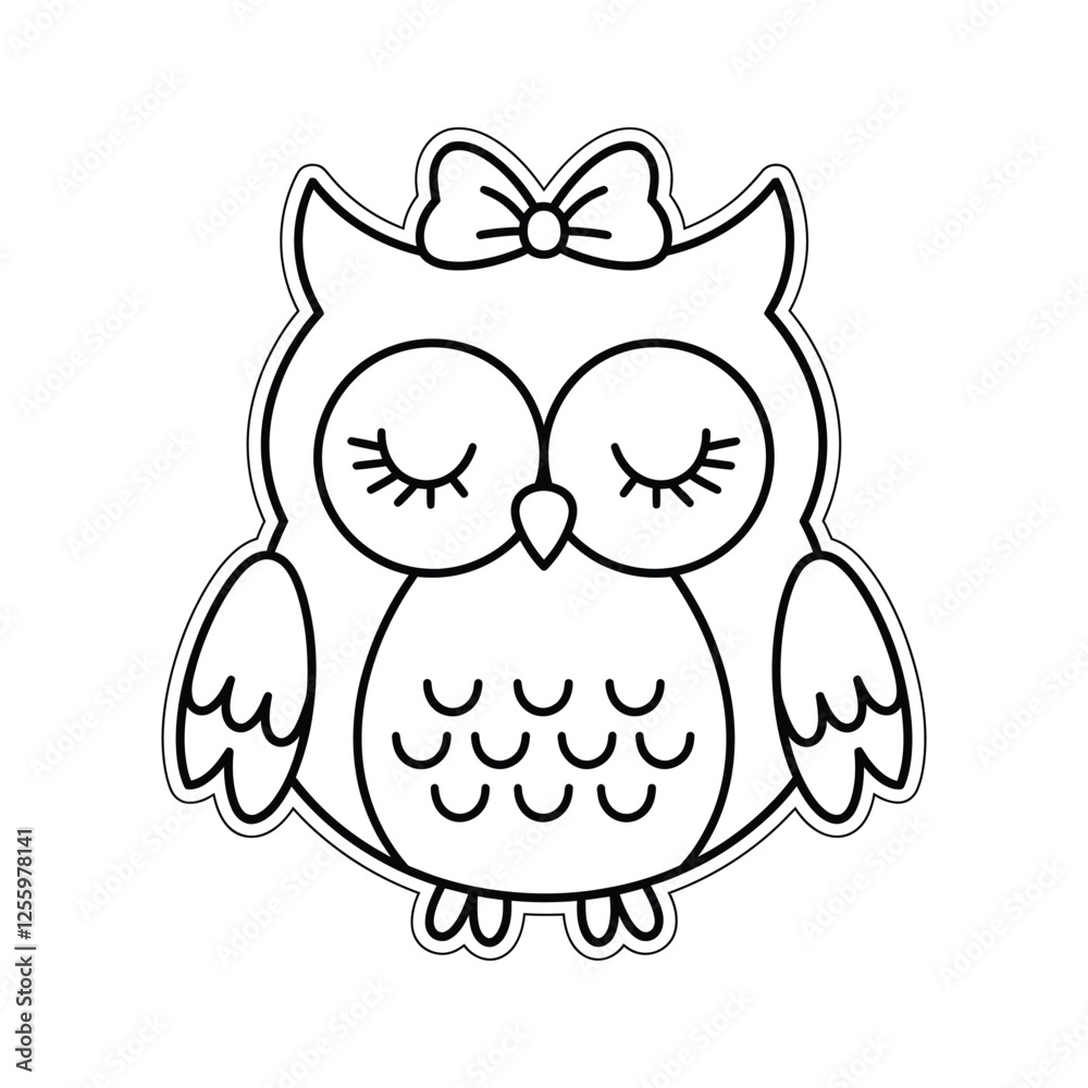 Cute Cartoon Owl Line Art Vector – Adorable Black and White Outline ...