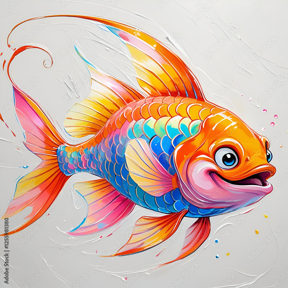 Vibrant and colorful digital illustration of a stylized fish ...