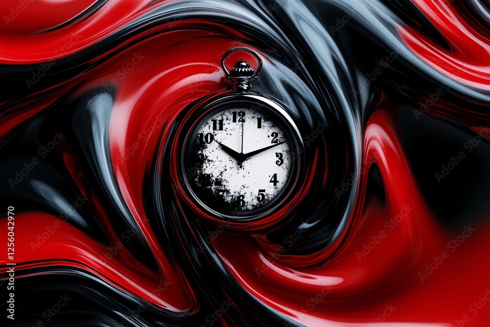Time swirling in vibrant colors and textures, classic clock design ...