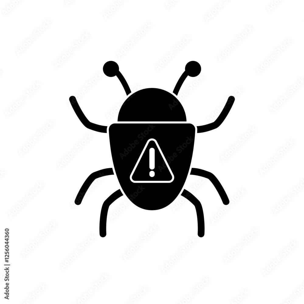bug icon with exclamation mark, simple flat style, illustration, logo ...
