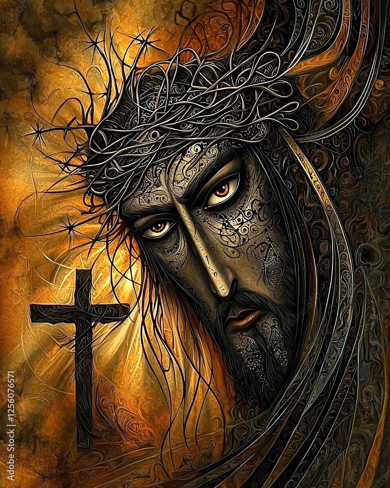 Jesus Christ crucified on the cross at Calvary hill. Abstract poster design. Ai Generative Stock ...