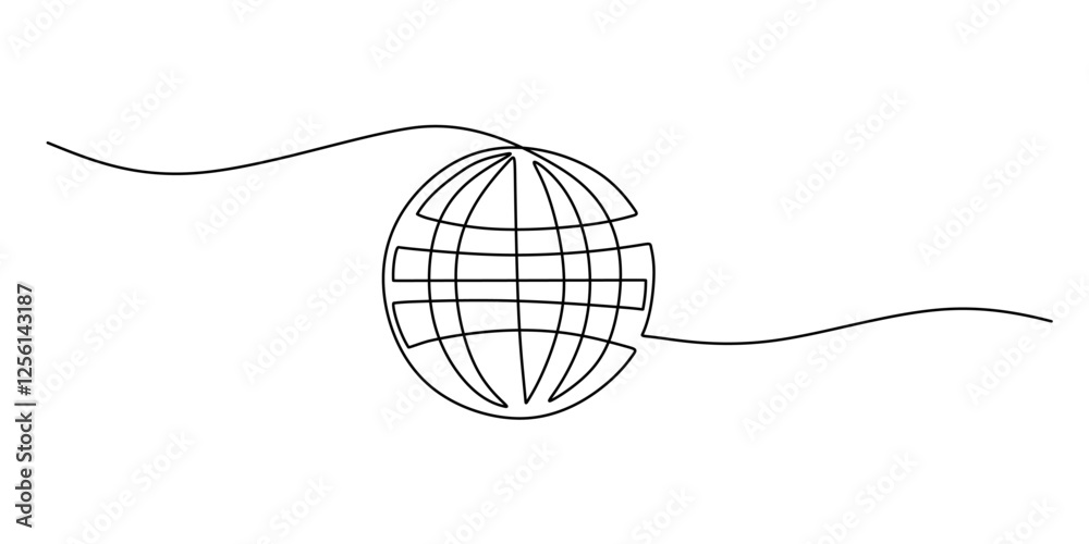 Continuous One line drawing of Globe with Vintage Map. World map with ...