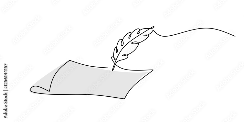 Continuous One line drawing of Traditional Quill and Ink. Traditional ...