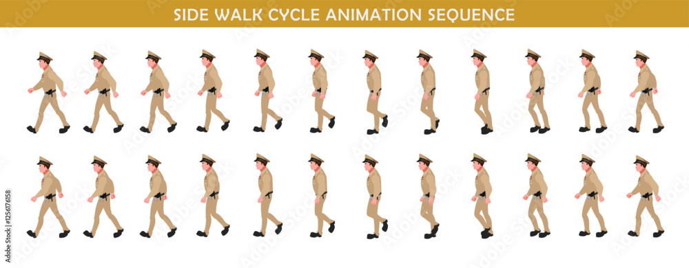 Police Officer Character walk cycle animation sequence. Front walk ...