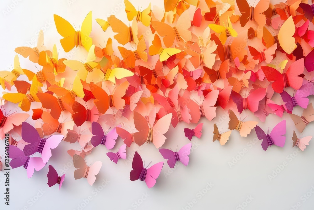 geometric paper art installation with cascading origami butterflies in ...