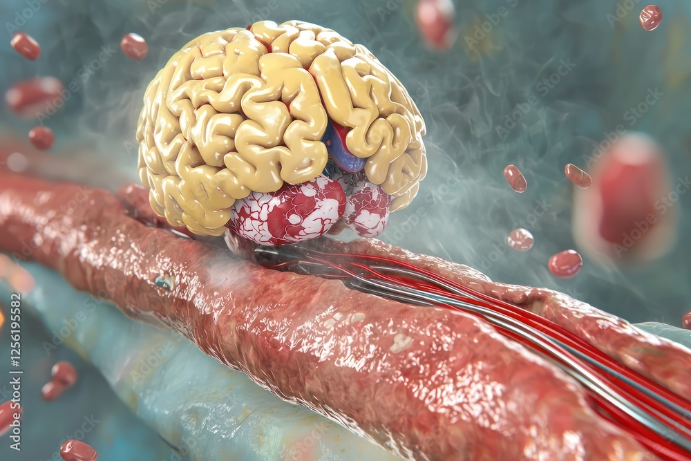 Brain blood clot and stroke management illustrated, focusing on stent ...