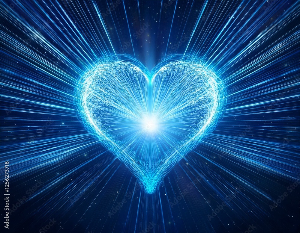 silueta de un corazón de la cual emanan rayos de luz en el espacio ...