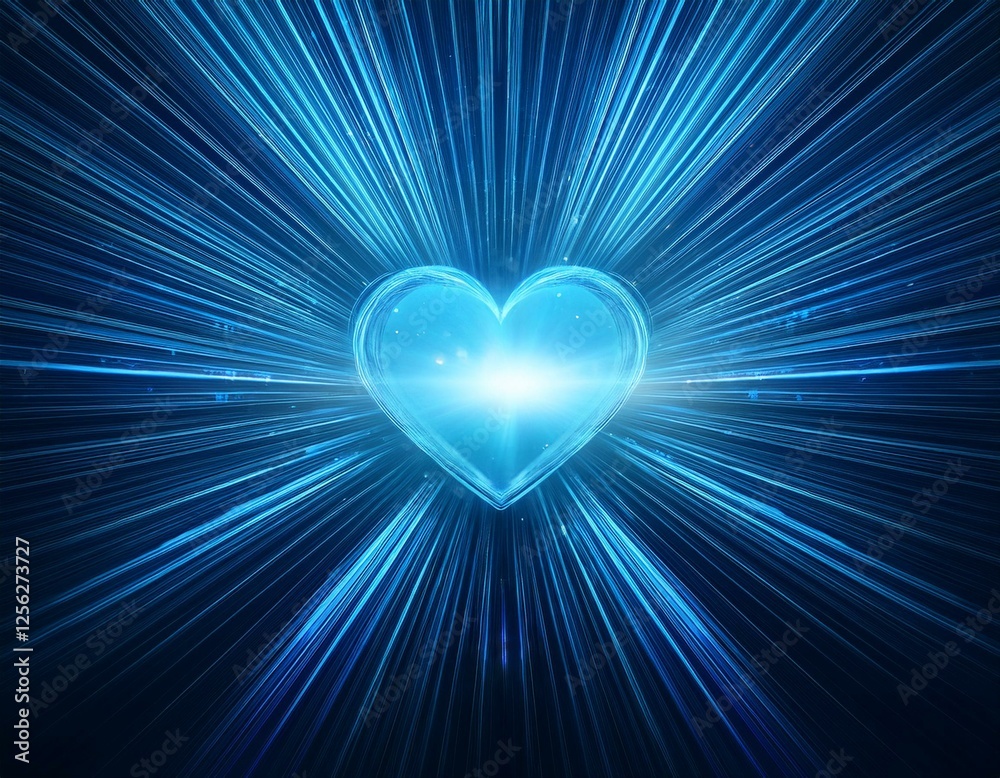 silueta de un corazón de la cual emanan rayos de luz en el espacio ...