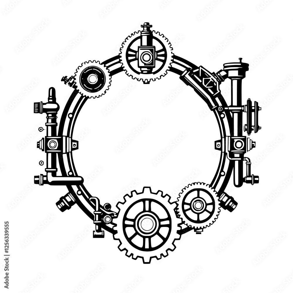 Mechanical frame consisting of gears, cogs and machinery, black and ...