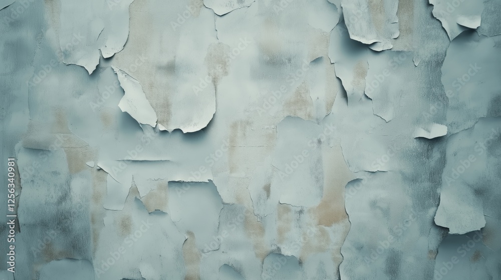 Weathered wall surface featuring peeling paint layers, exposing ...