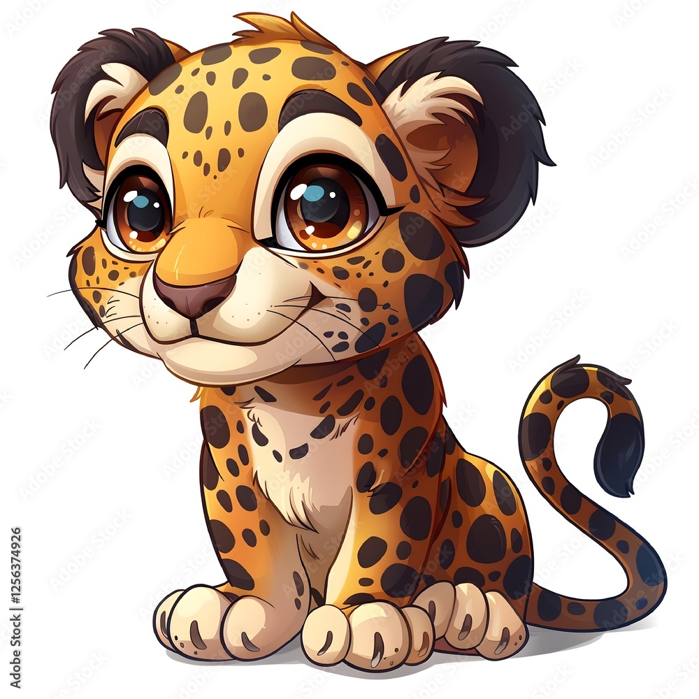 Smiling jaguar in an animated style, full of personality and charm ...