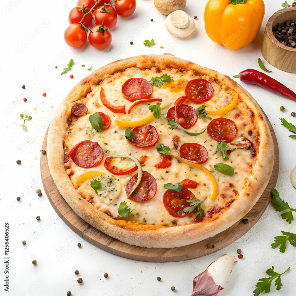 Delicious homemade pepperoni pizza with fresh tomatoes and cheese hot ...