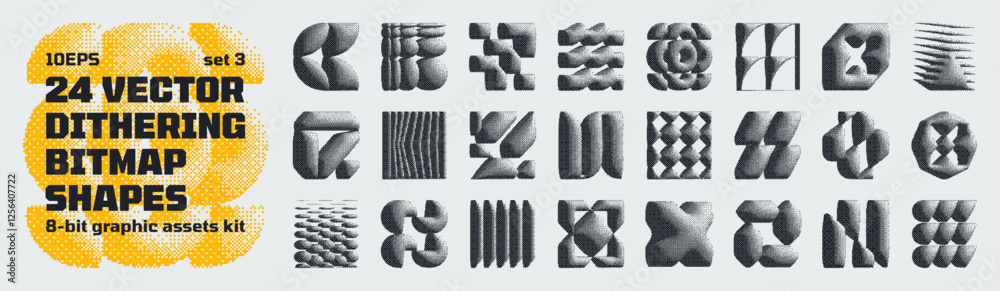 Dithering bitmap high-quality shapes, abstract geometric graphic assets ...