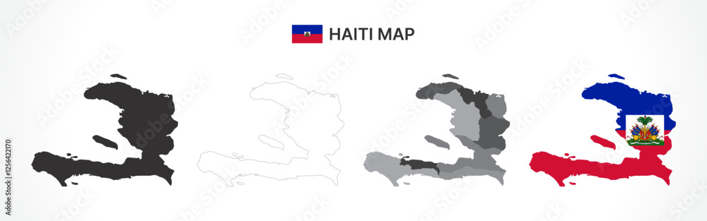 Detailed Haiti Map Collection with Outline, Silhouette, Departments, and Flag Overlay Variations ...