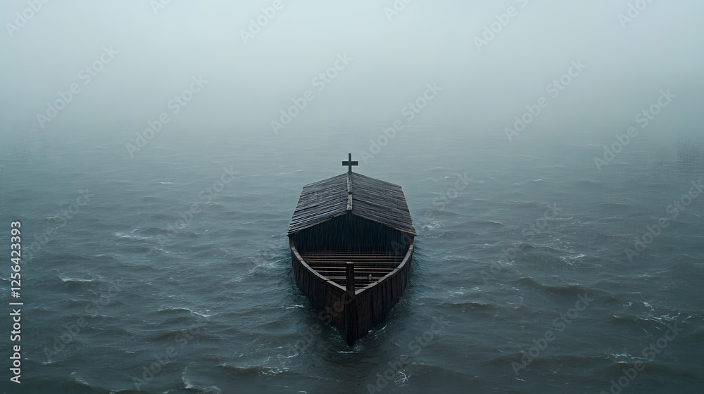 Noah's Ark braving the storm amidst pouring rain and rising floodwaters ...